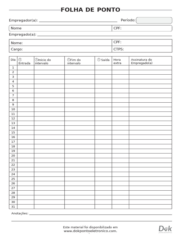 Modelo de Folha de Ponto v2 | PDF