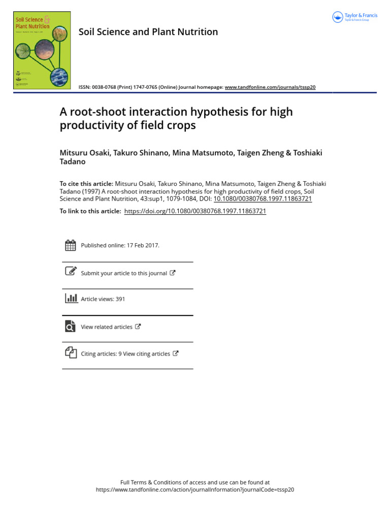 A Root-Shoot Interaction Hypothesis For High Productivity of Field ...