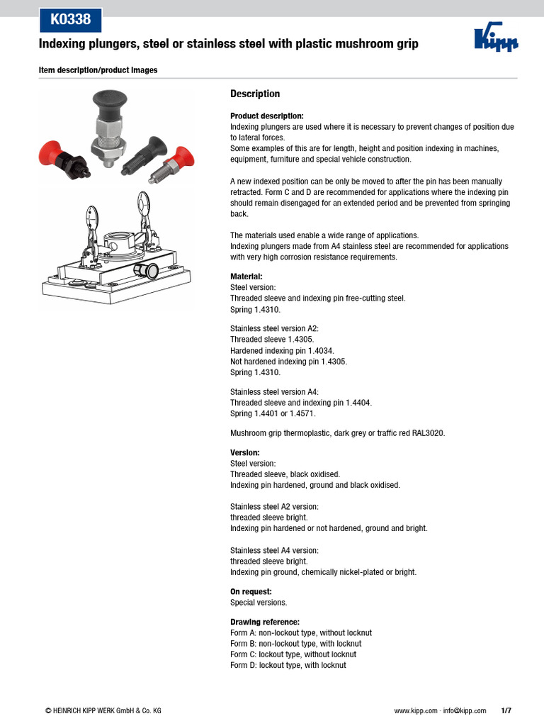 K0338 Datasheet 1325 Indexing Plungers Stem Gri | PDF | Mechanical Engineering | Building Materials