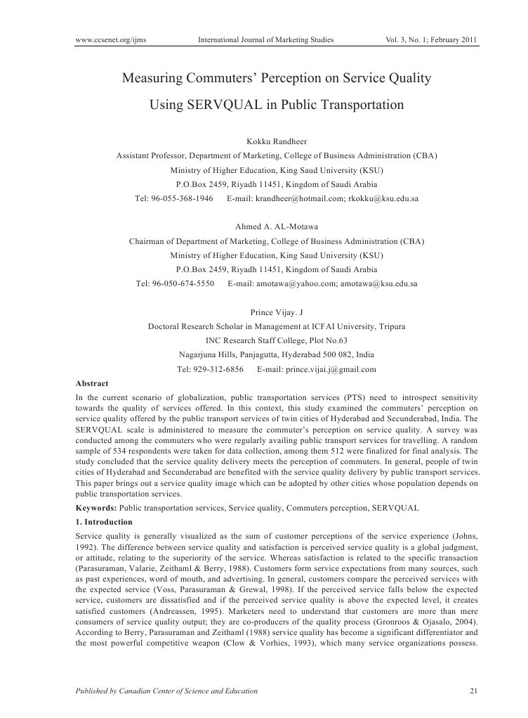 Measuring Commuters' Perception On Service Quality Using SERVQUAL in Public Transportation ...