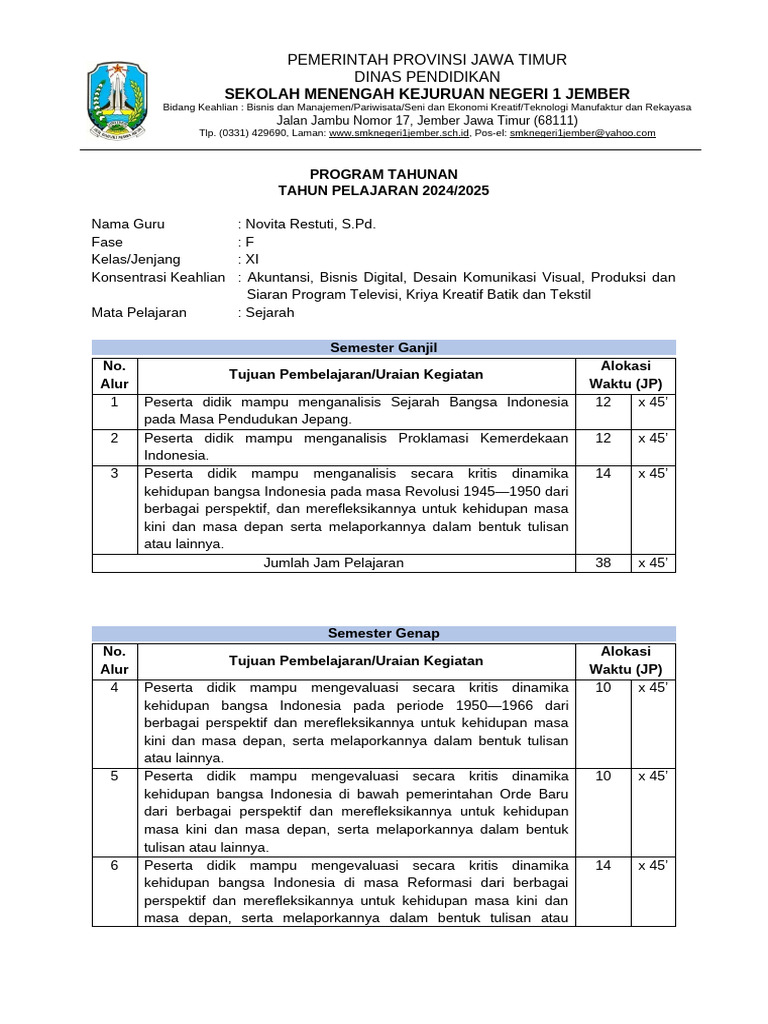 Program Tahunan Sejarah 2425 - Novita Restuti, S.Pd. | PDF