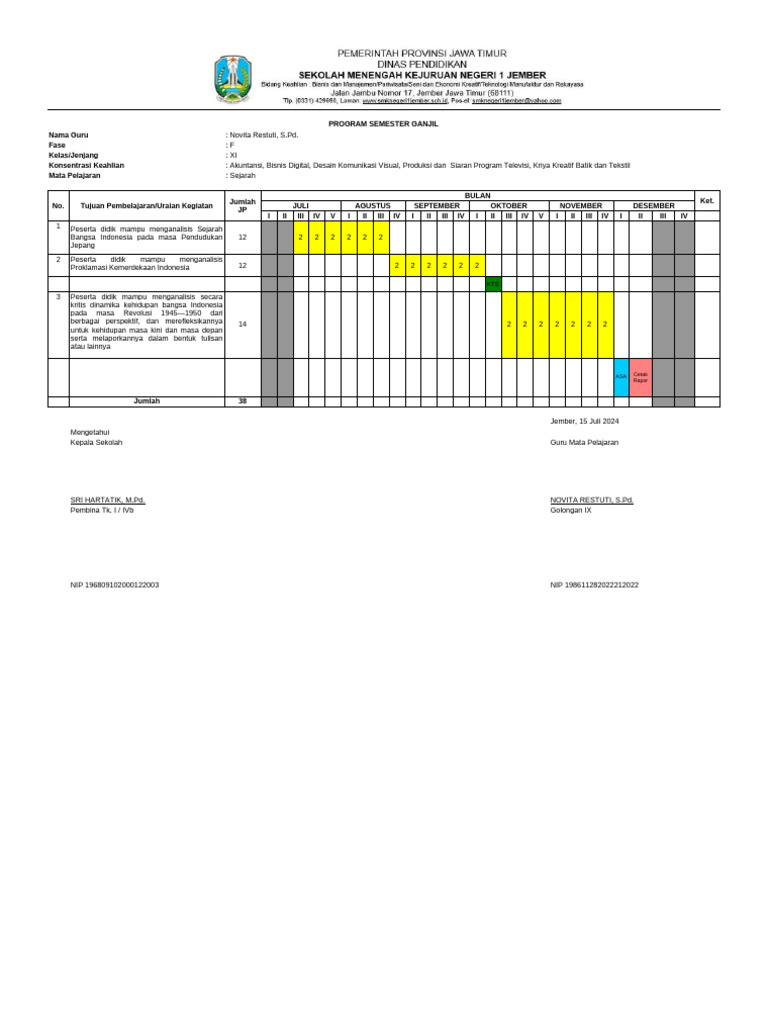 Program Semester Ganjil Genap Sejarah 2425_Novita Restuti, S.Pd. | PDF