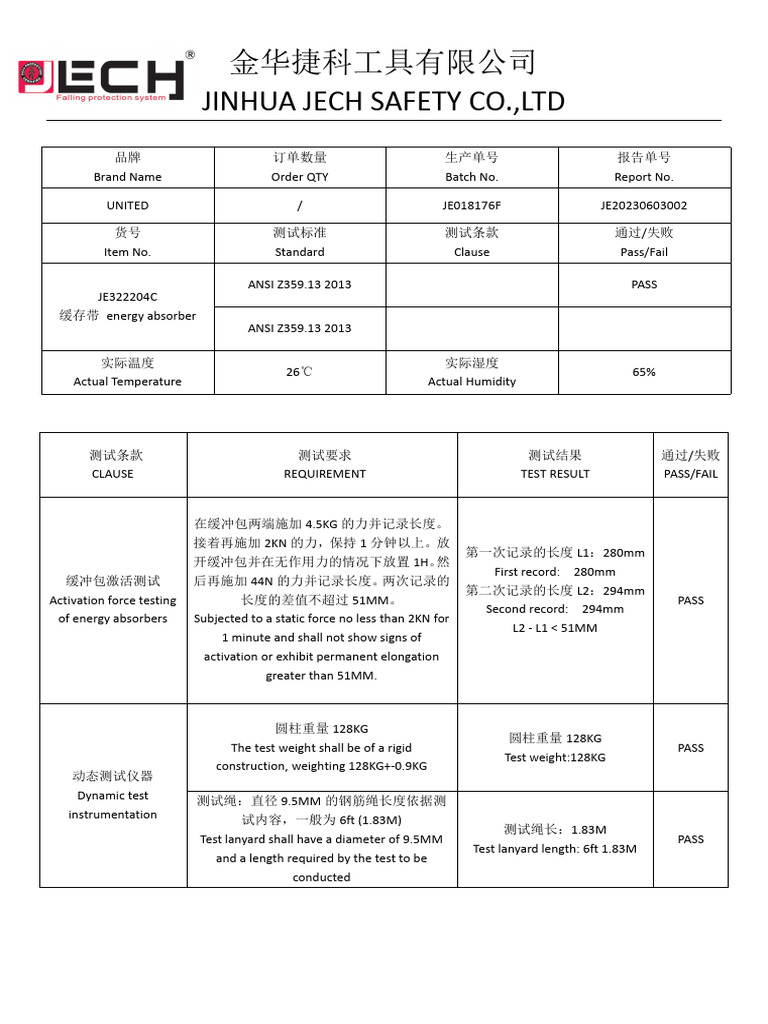 JE322204C检测报告 ANSI Z359.13 2013 UTEYGG | PDF