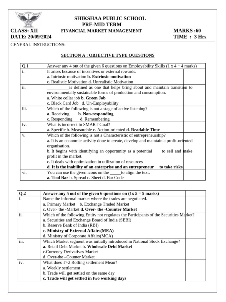 Pre Midterm - XII FMM Key | PDF | Motivation | Motivational