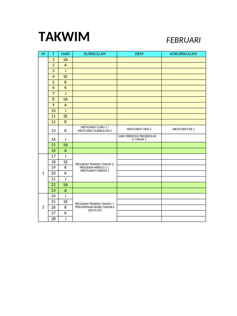 Takwim Sksa 2025-2026 | PDF