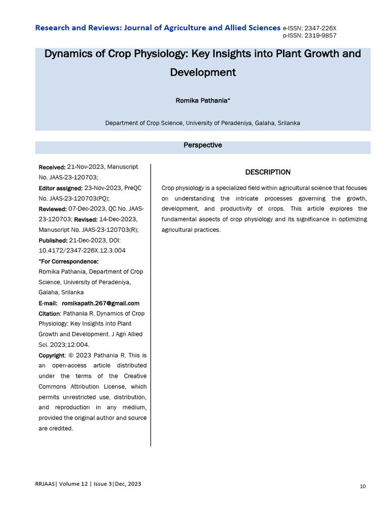 Dynamics of Crop Physiology Key Insights Into Plant Growth and ...