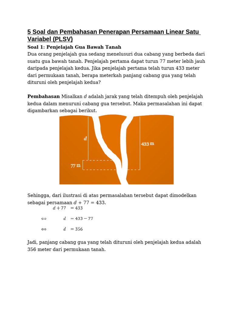 Soal Cerita Persamaan Linear Satu Variabel | PDF