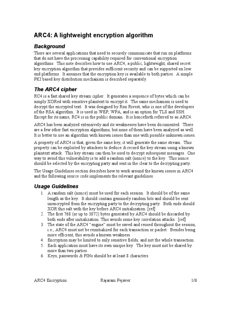 ARC4: A Lightweight Encryption Algorithm: Background | PDF | Applied Mathematics | Cyberwarfare