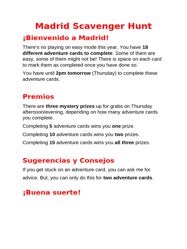 Madrid Scavenger Hunt Rules | PDF