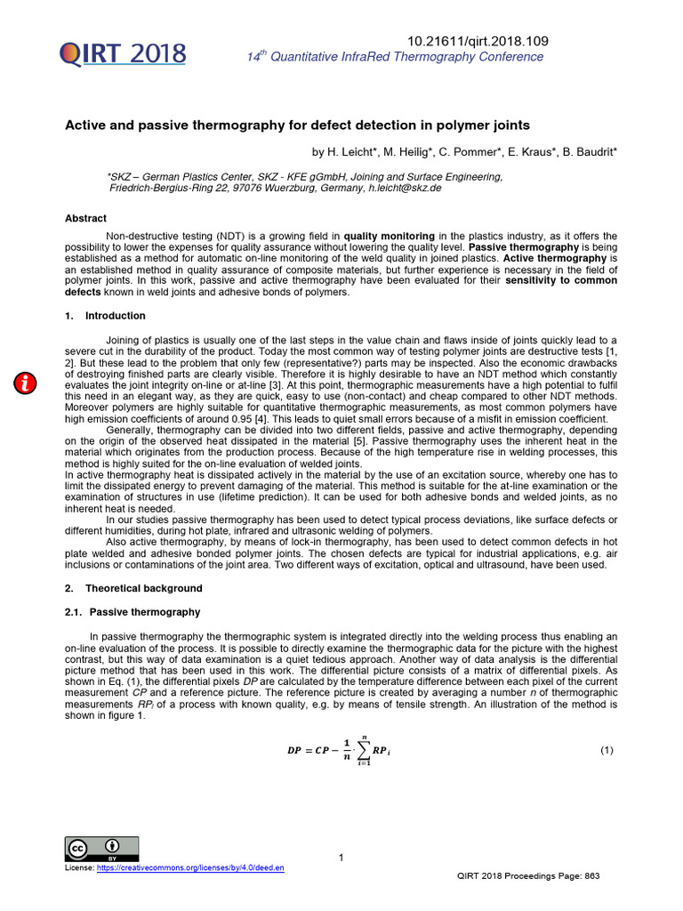 Active And Passive Thermography For Defect Detection In Polymer Joints Pdf Thermography