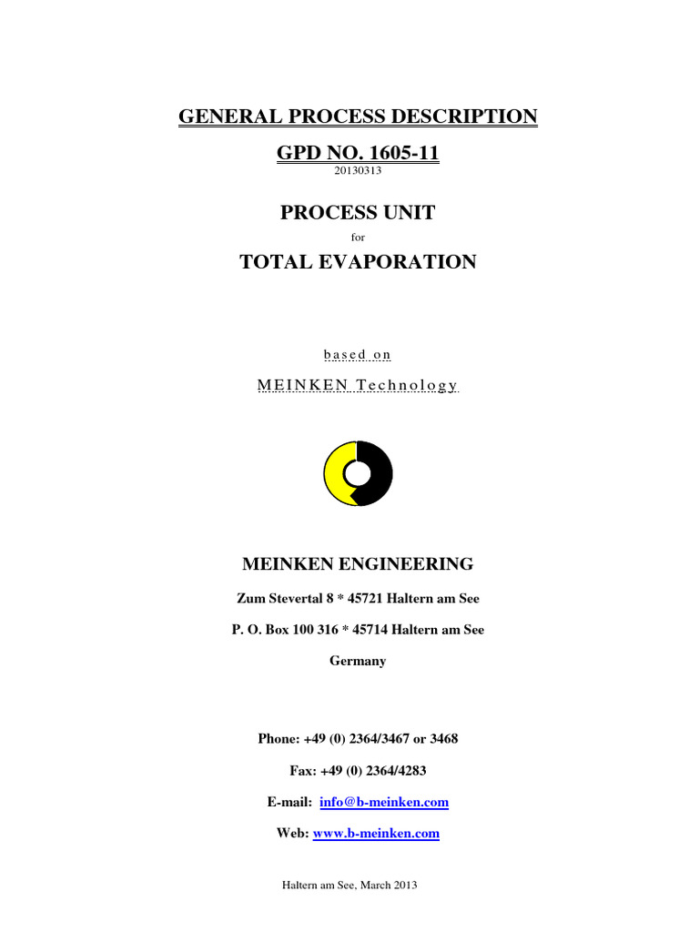 1605-11 GPD General Process Description TE 20130313 | PDF | Evaporation ...