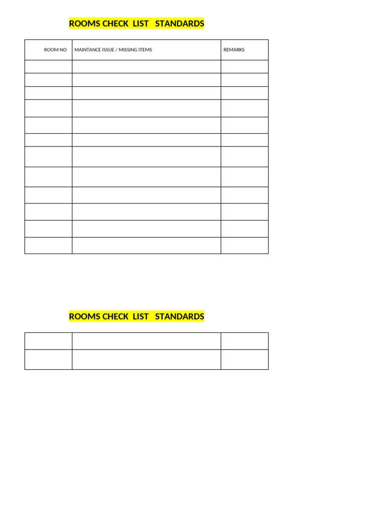 Room Check List 2023 | PDF