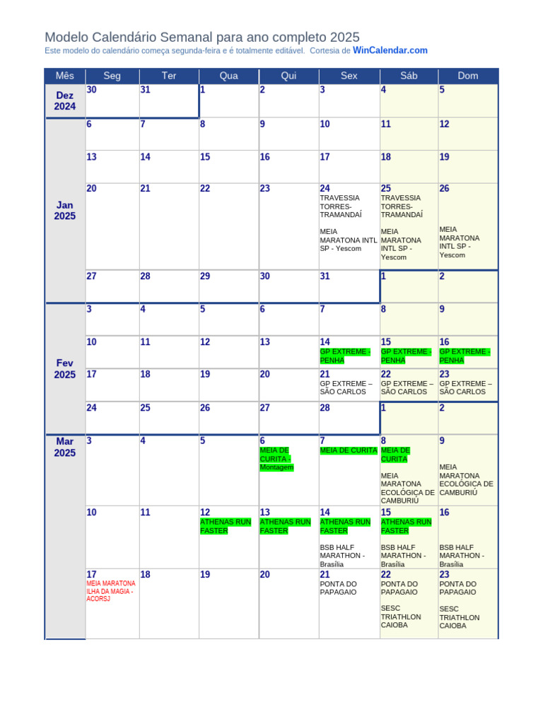 Calendário Eventos 2025 | PDF | Maratona | Competições de corrida