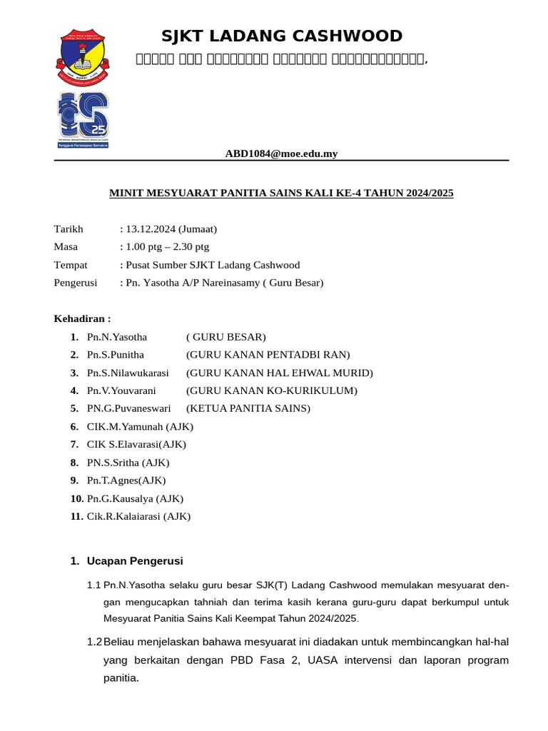 Minit Mesyuarat Sains 4 | PDF