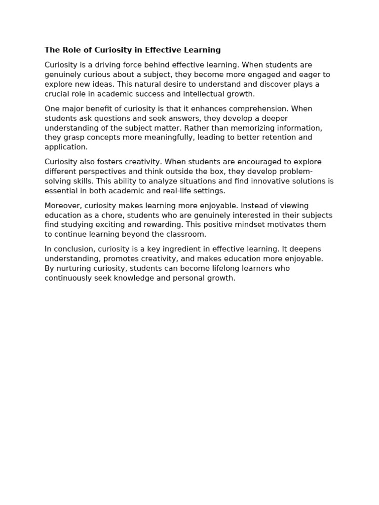 The Role of Curiosity in Effective Learning | PDF