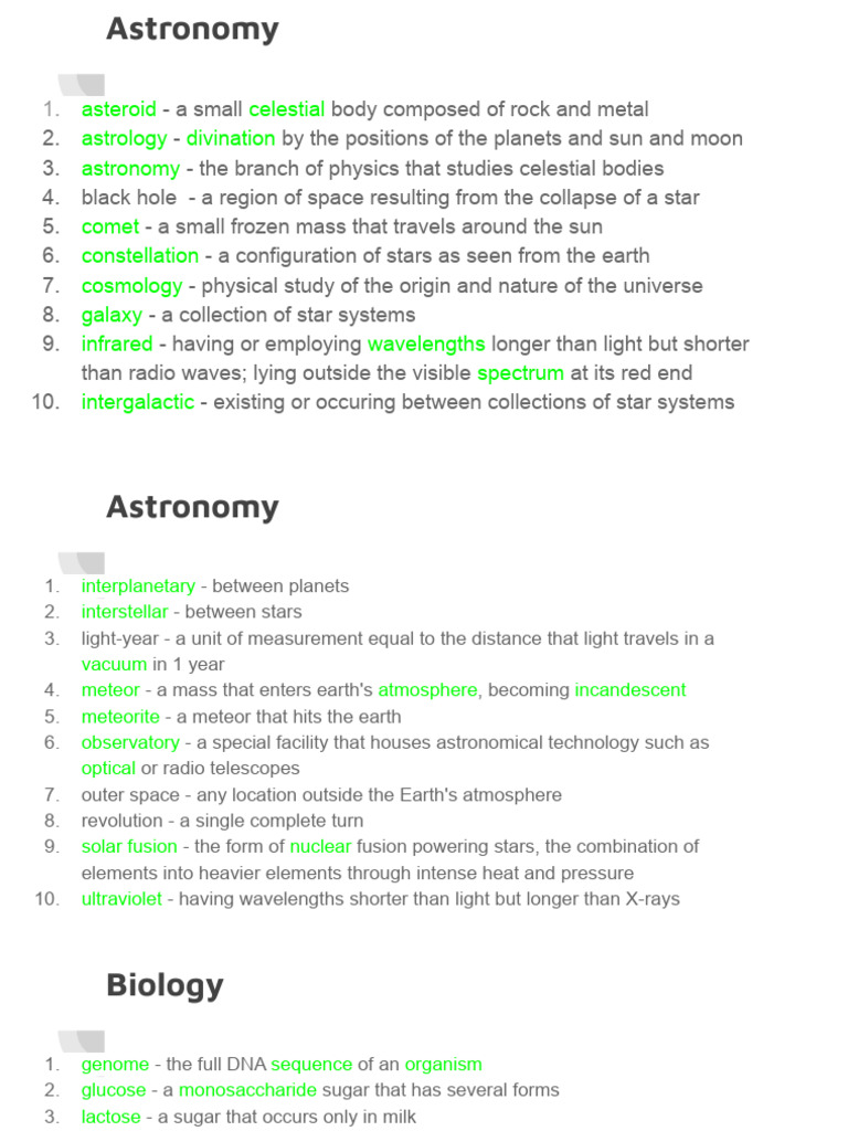 Key Terms in Astronomy and Biology | PDF