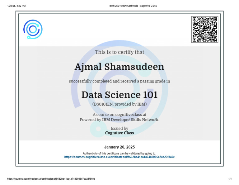 IBM DS0101EN Certificate _ Cognitive Class | PDF IBM DS0101EN Certificate _ Cognitive Class | PDF
