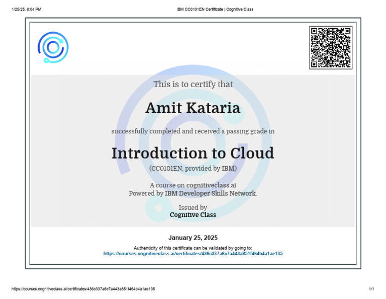 IBM Cloud Course Completion Certificate | PDF