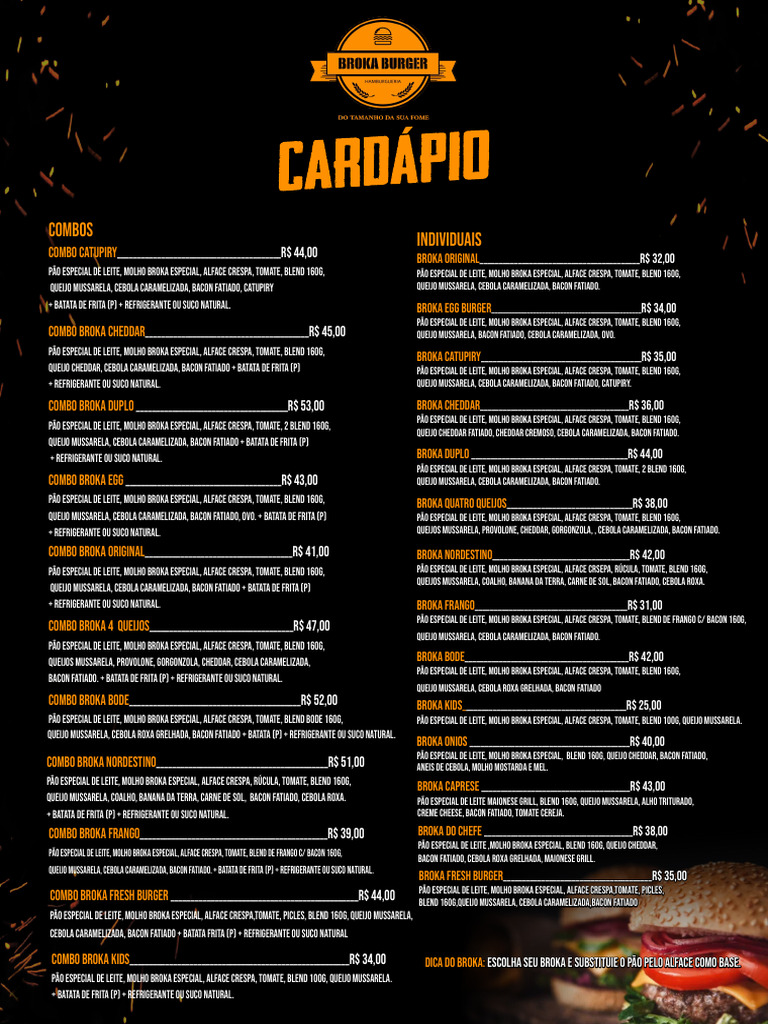 CARDÁPIO BROKAS ATUALIZADo 2025 | PDF | Alimentos | Culinária