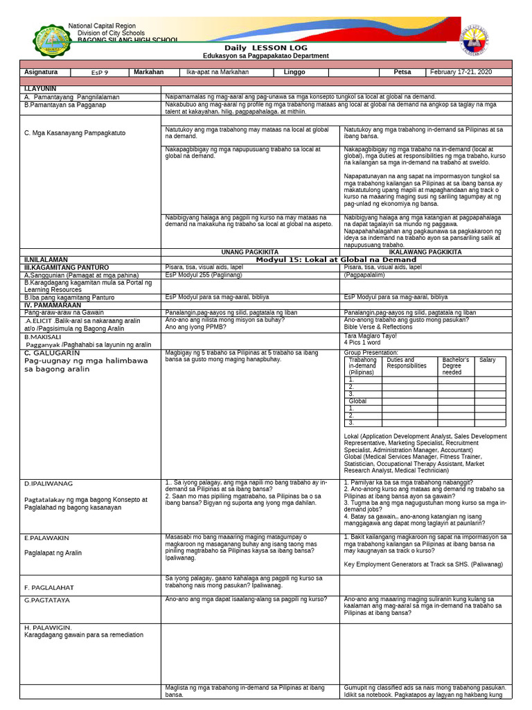 EsP DAILY LOG 2019 20 Mod. 15 | PDF