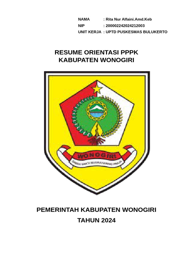 Resume Orientasi PPPK Wonogiri 2024 | PDF