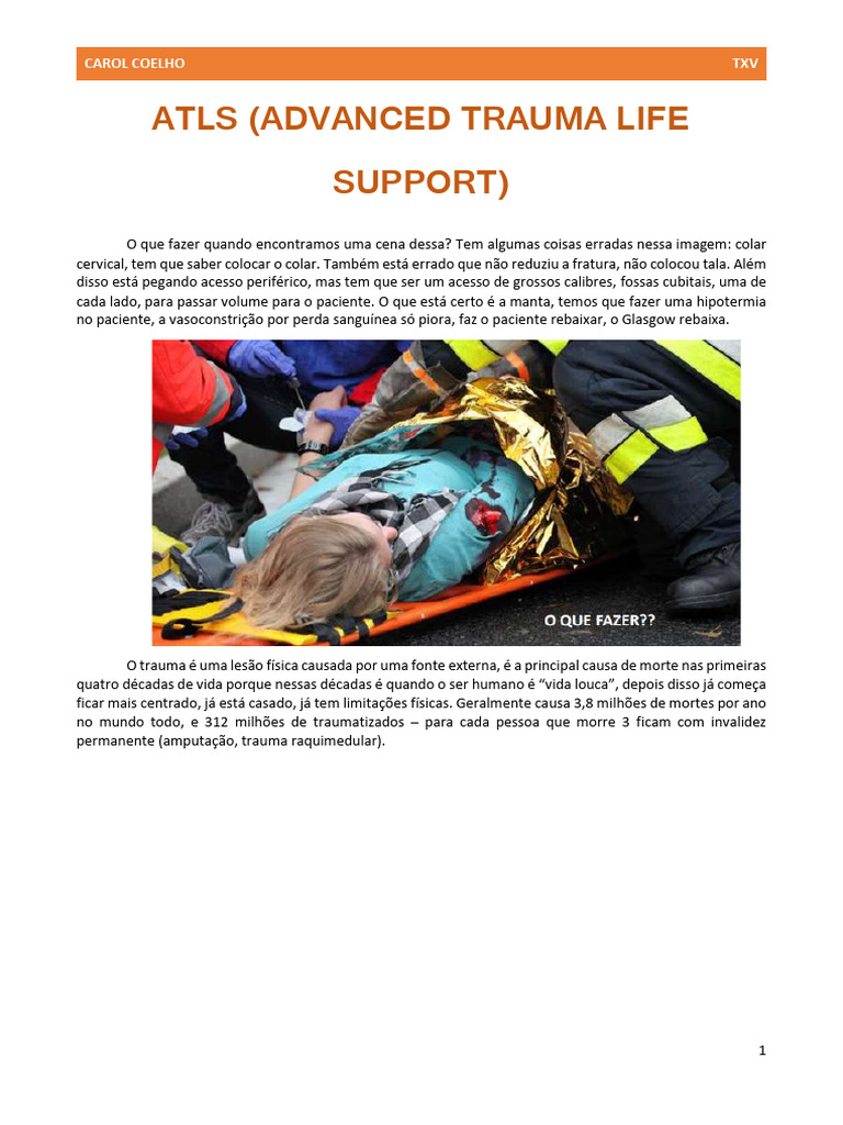 Atls (Advanced Trauma Life Support) (1) | PDF | Choque (circulatório ...