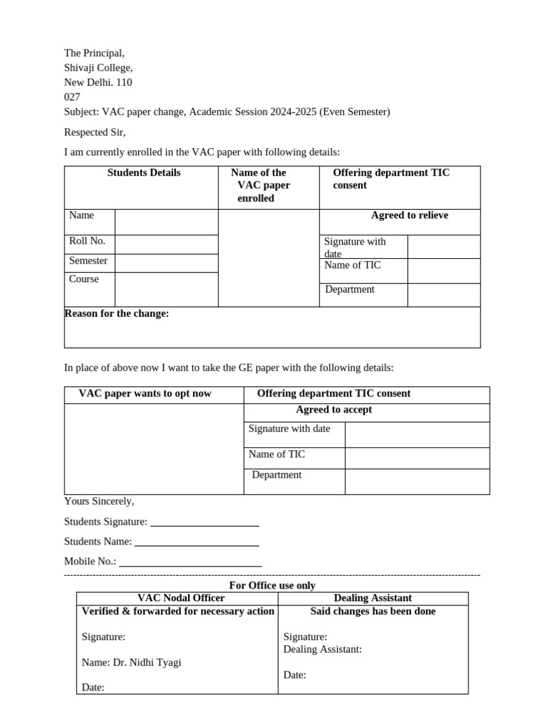 Draft VAC Paper Change Proforma | PDF