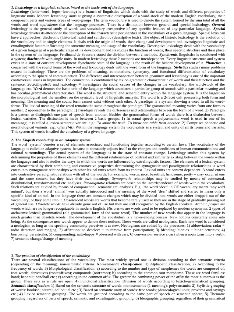 Lexicology[1] | PDF | Word | Morphology (Linguistics)