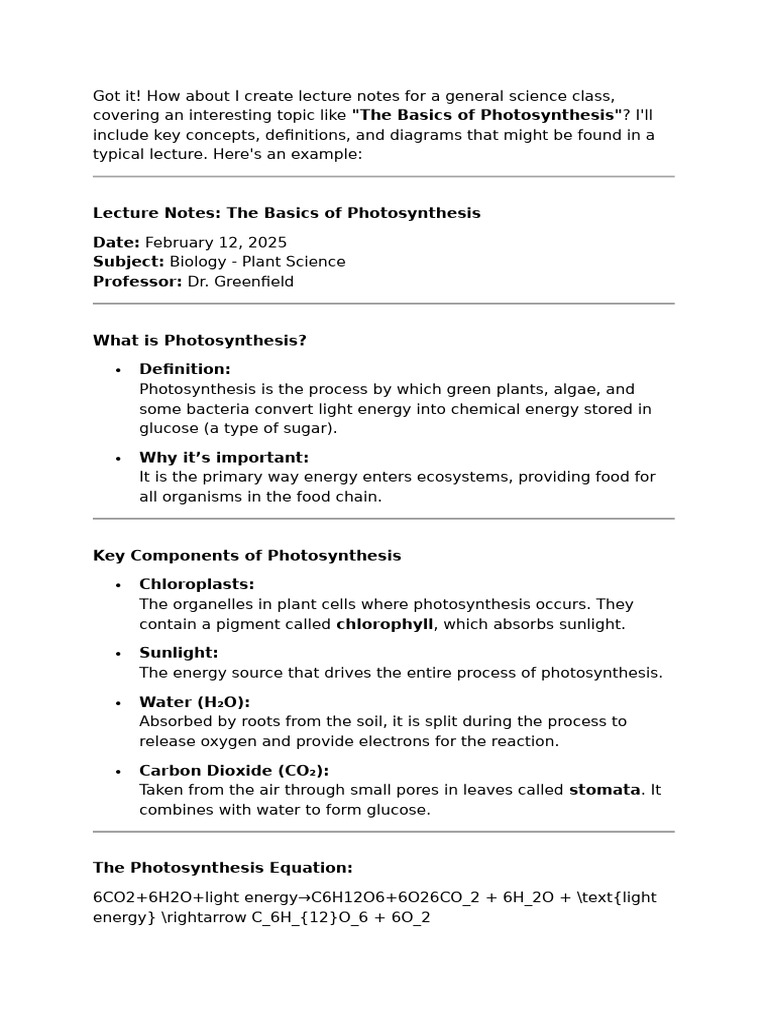 Chat GPT Notes For A Download | PDF | Photosynthesis | Chloroplast