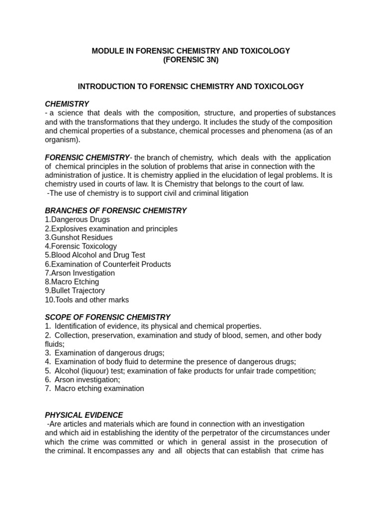 Forensic Chemistry and Toxicology Overview | PDF | Forensic Science ...