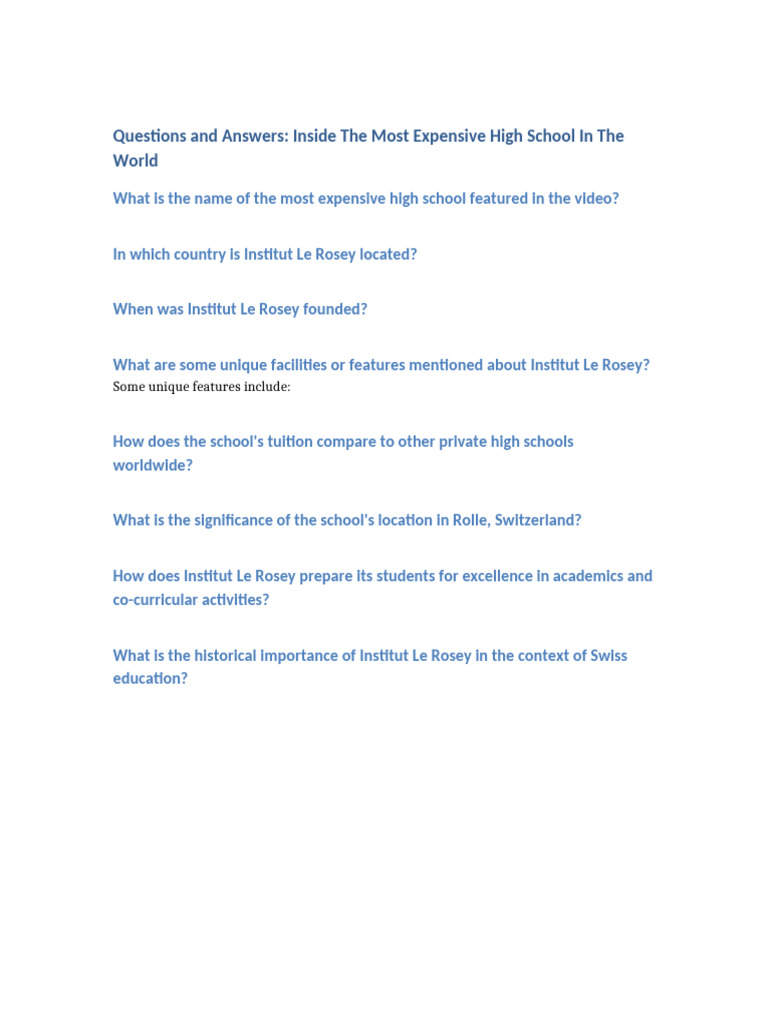 My dream school-Questions_and_Answers_Institut_Le_Rosey (1) | PDF | Schools