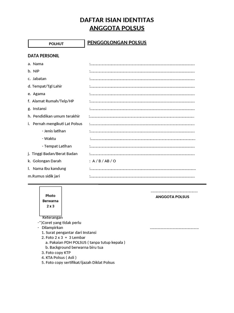 Contoh KTA Anggota Polsus | PDF