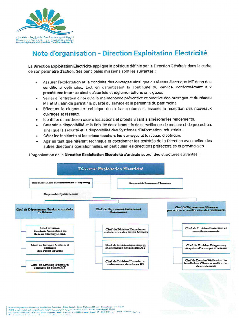 2024 SRM CS Note D'organisation Direction Expl Elect | PDF