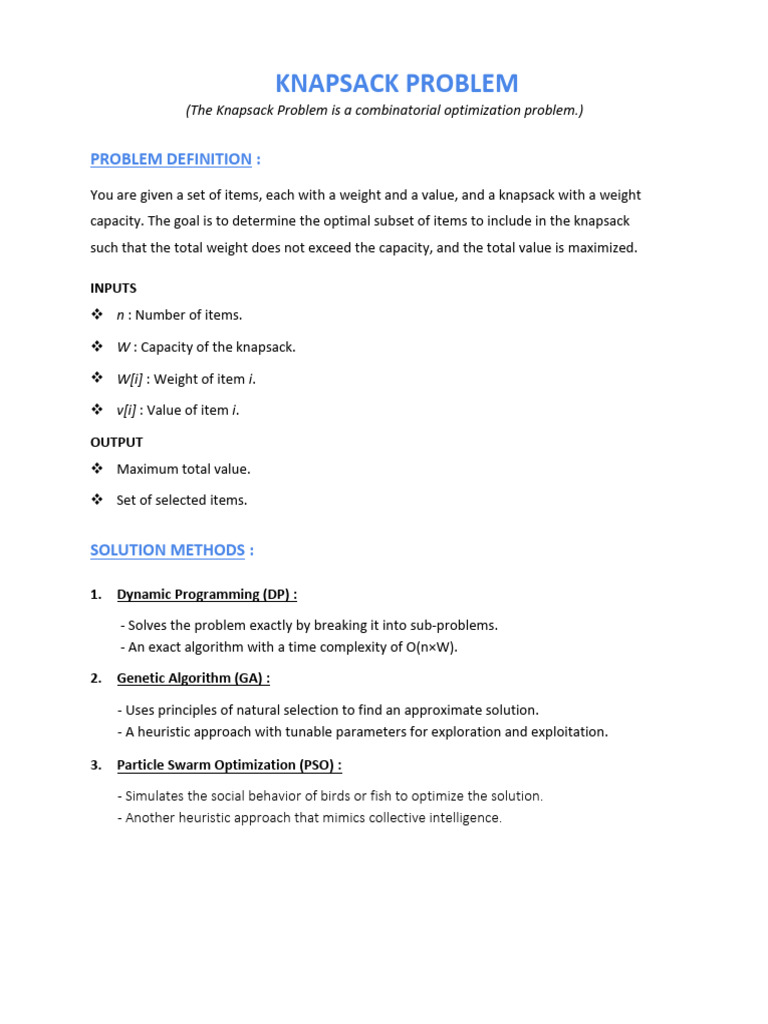 Knapsack 2 | PDF
