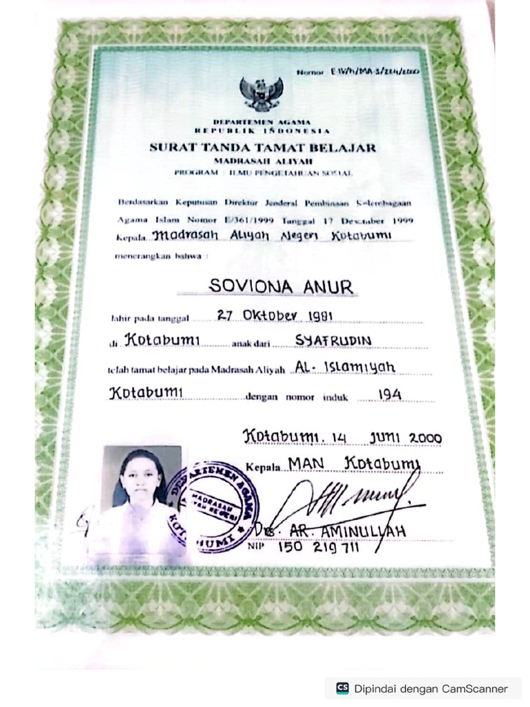 Soviona Annur - Ijazah Ma | PDF