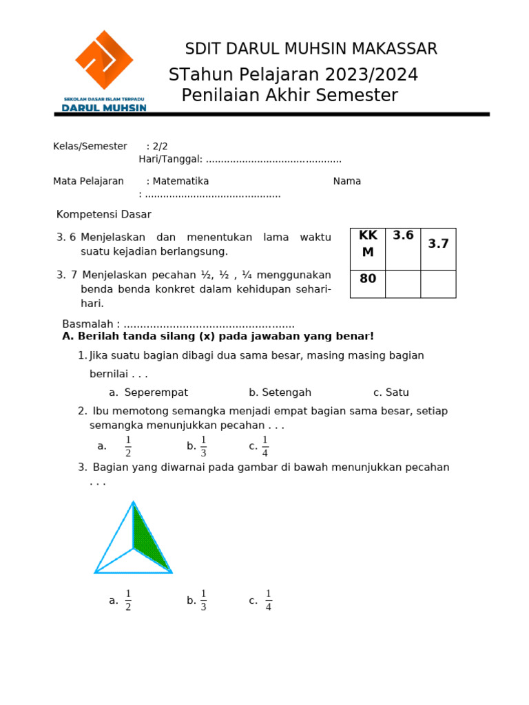 PAS MTK GENAP KELAS 2 FIX | PDF