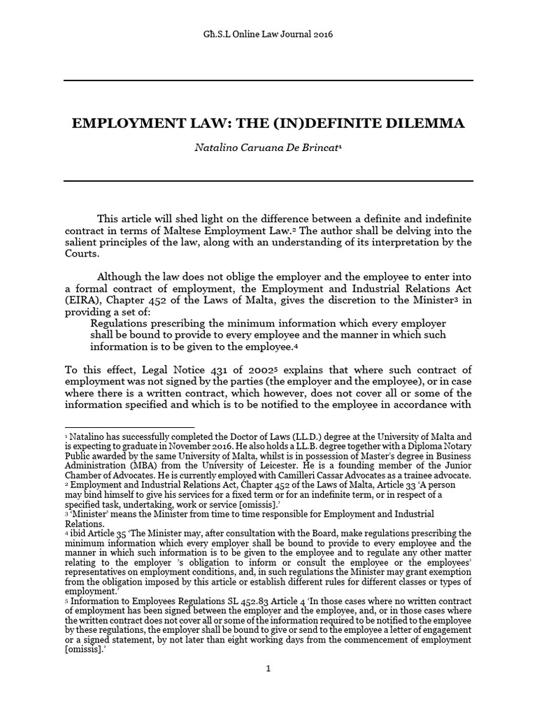 Employment Law - The Indefinite Dilemma | PDF | Employment | Collective ...