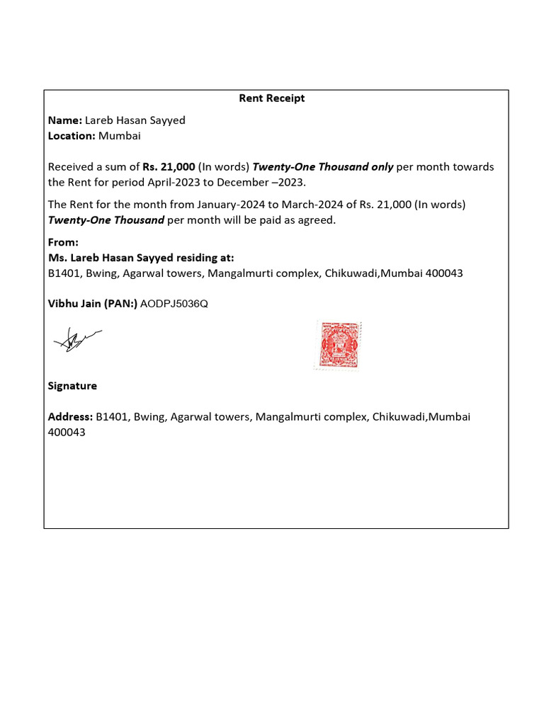 Rent Reciept - Signed | PDF