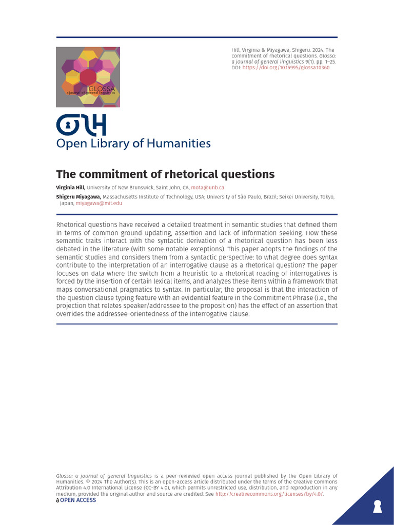 The Commitment of Rhetorical Questions | PDF | Question | Semantics