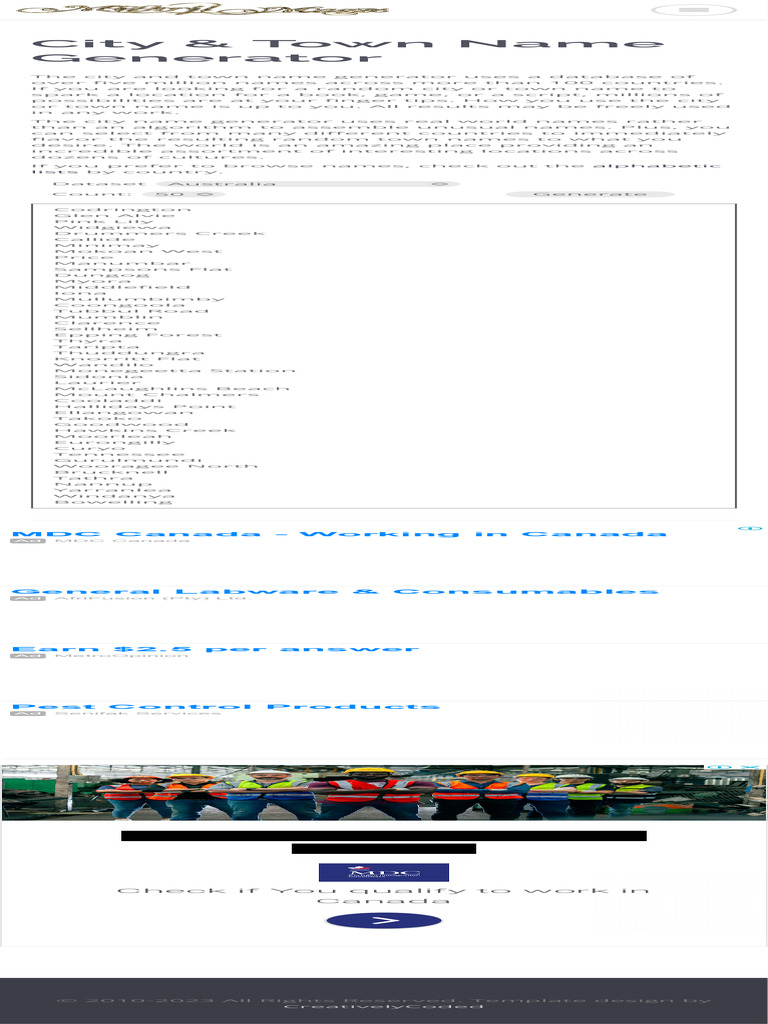 City and Town Name Generator Tool | PDF