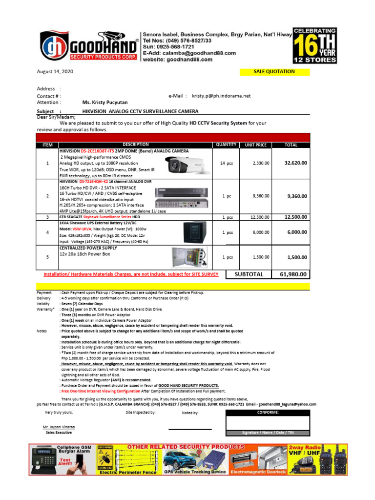 Hikvision CCTV System Quote | PDF | Information And Communications ...