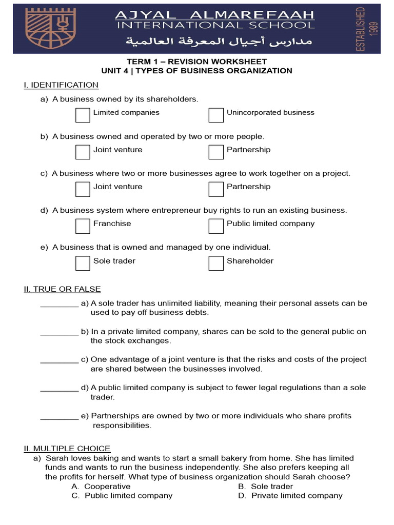 Worksheet of Chapter 4 | PDF | Joint Venture | Partnership