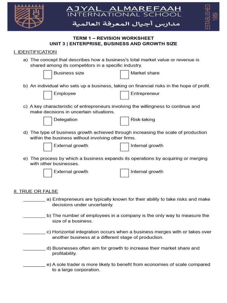 Worksheet of Chapter 3 | PDF | Risk | Entrepreneurship