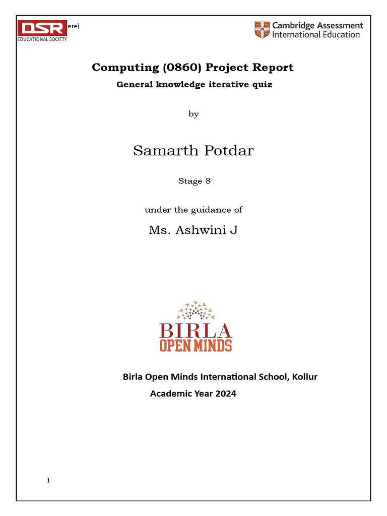 Conputing - Term End Projects -Samarth Potdar - 7A CIE 7 | PDF