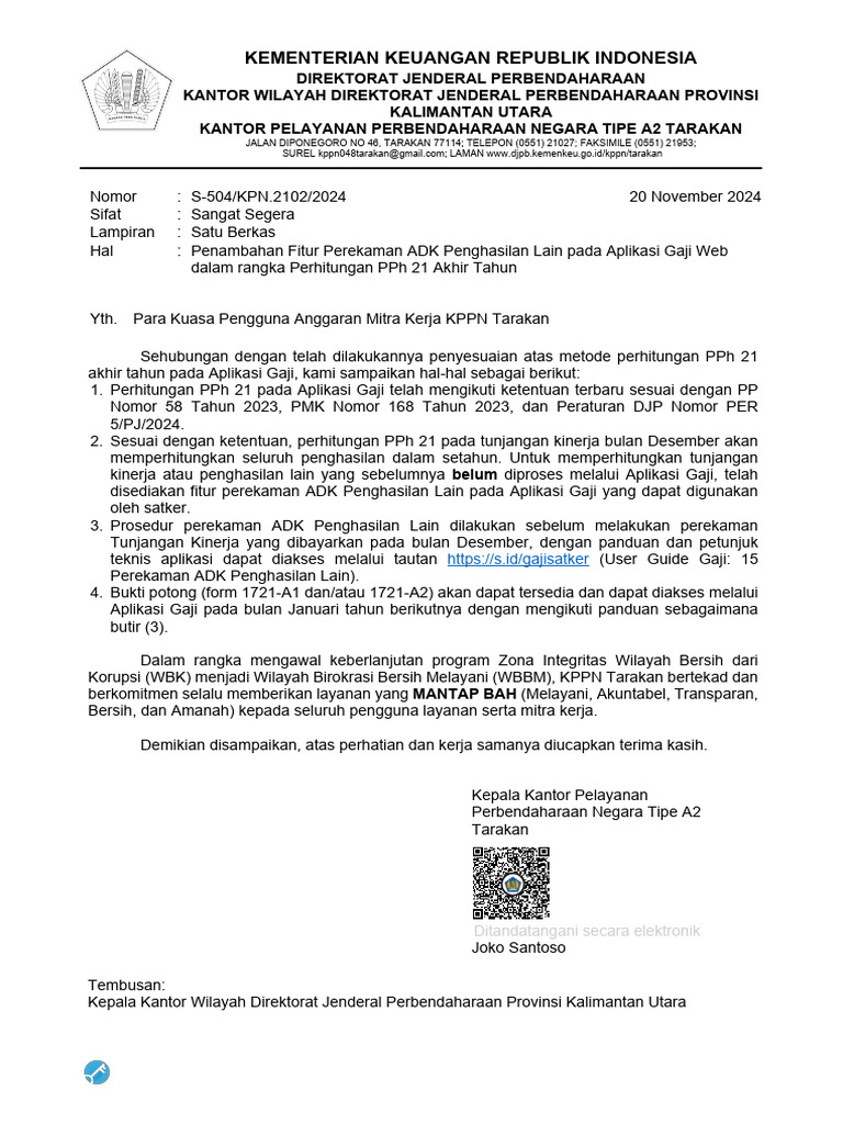 S-504 - KPN.2102 - 2024 Penambahan Fitur Perekaman ADK Penghasilan Lain Pada Aplikasi Gaji Web ...