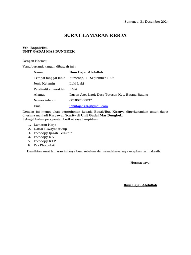 Lamaran Kerja Security Sumenep 2024 | PDF