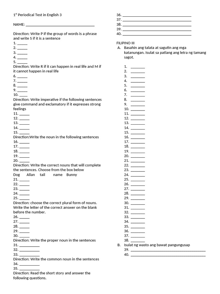 Answer Sheet q1 | PDF
