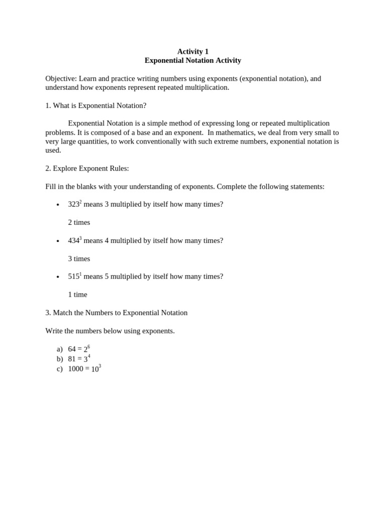 Activity 1 - Exponential Notation | PDF