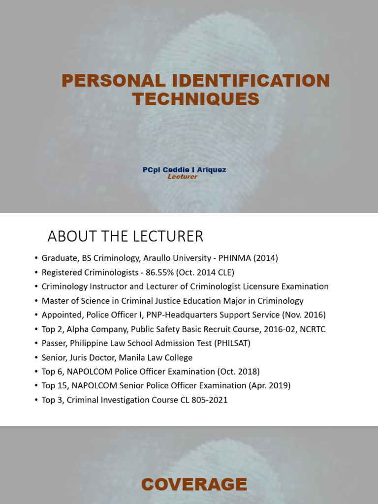 Fs 1 Personal Identification Techniques From Amici | PDF | Fingerprint | Epidermis