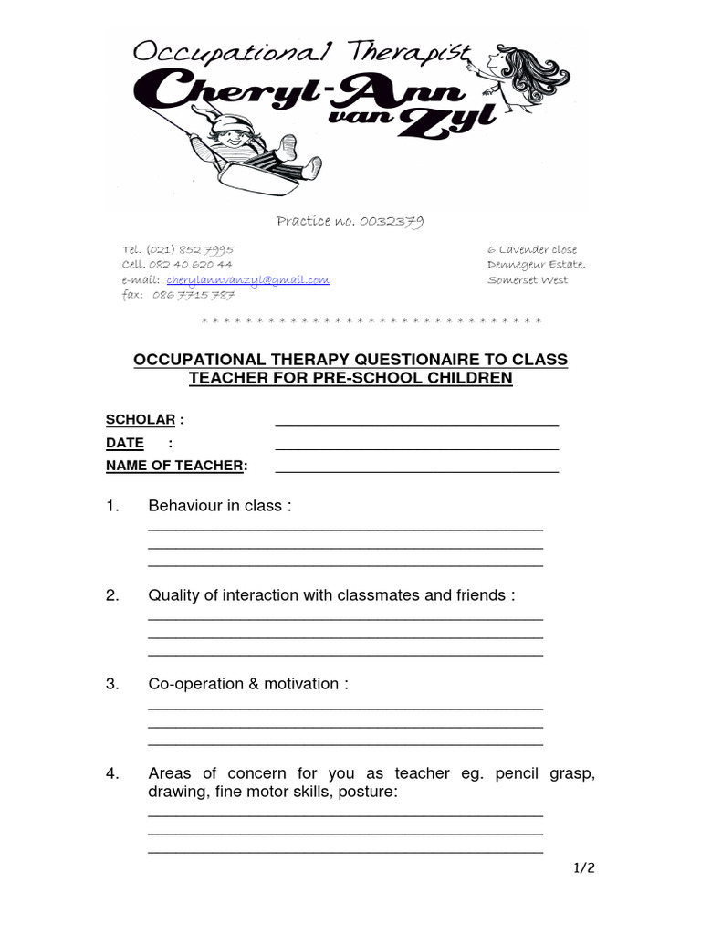 Pre-School Teacher OT Survey | PDF | Learning